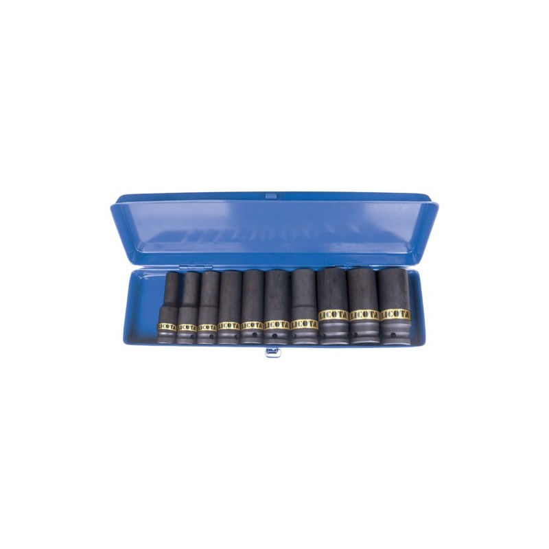 Jeu de 10 douilles à choc longue 1/2" 10-24mm LICOTA
